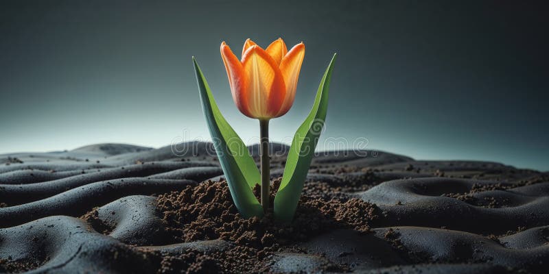 Orange Tulip Sprout Emerging from Dark Soil. Stock Image - Image of ...