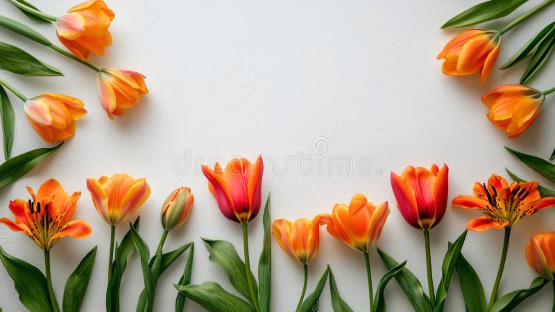 Orange Tulips and Lilies Frame White Background Stock Illustration ...