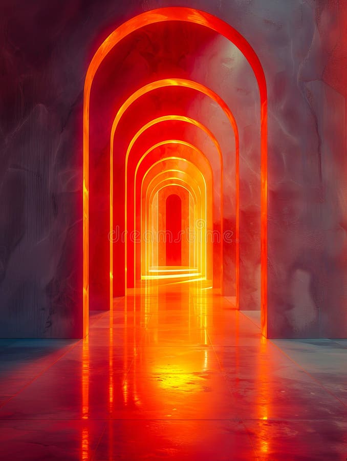 An Orange Tunnel with a Red Light Stock Photo - Image of light, amber ...