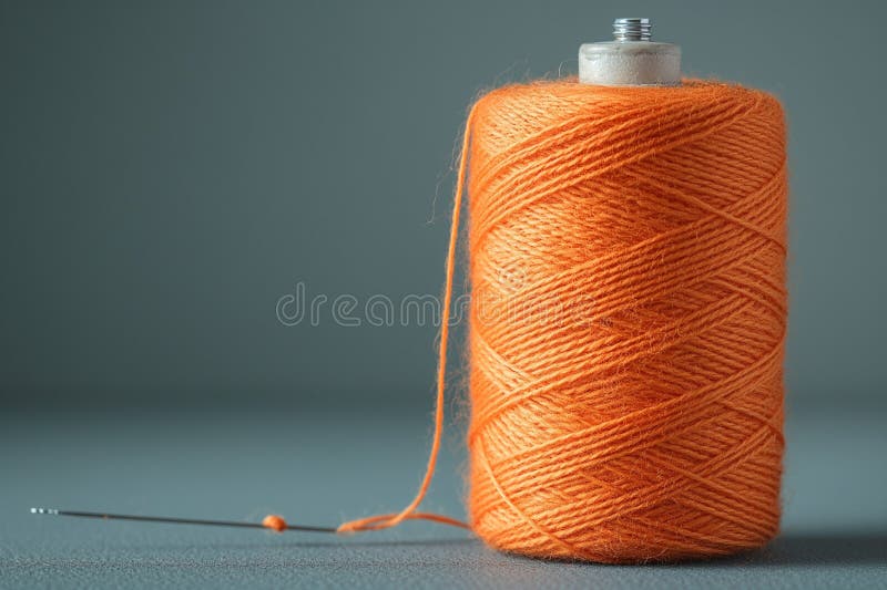 Orange Twine of Yarn Next To a Sewing Needles and Needle Stock Image ...