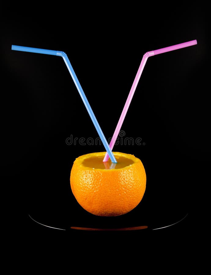 Orange and two straws stock image. Image of descriptive - 18888807