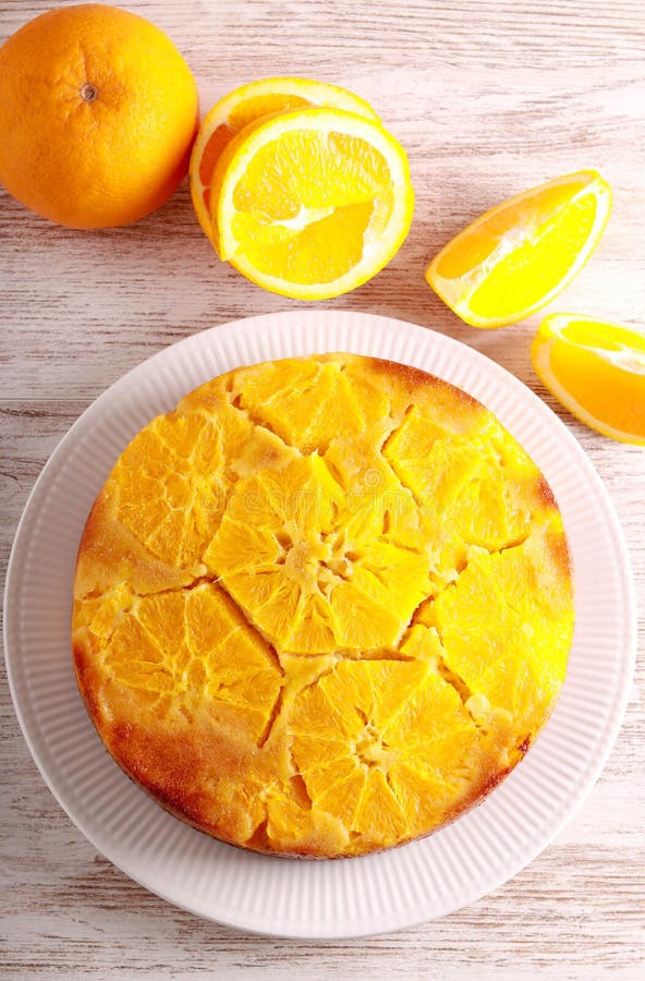 Orange Upside Down Cake, Sliced Stock Image - Image of treat, flat ...