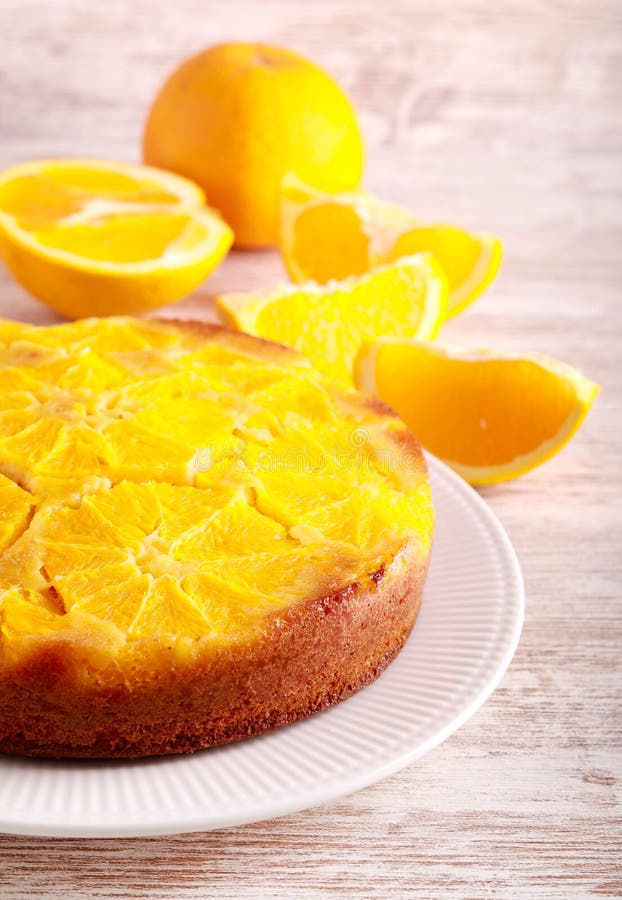 Orange Upside Down Cake, Sliced Stock Photo - Image of dessert, orange ...