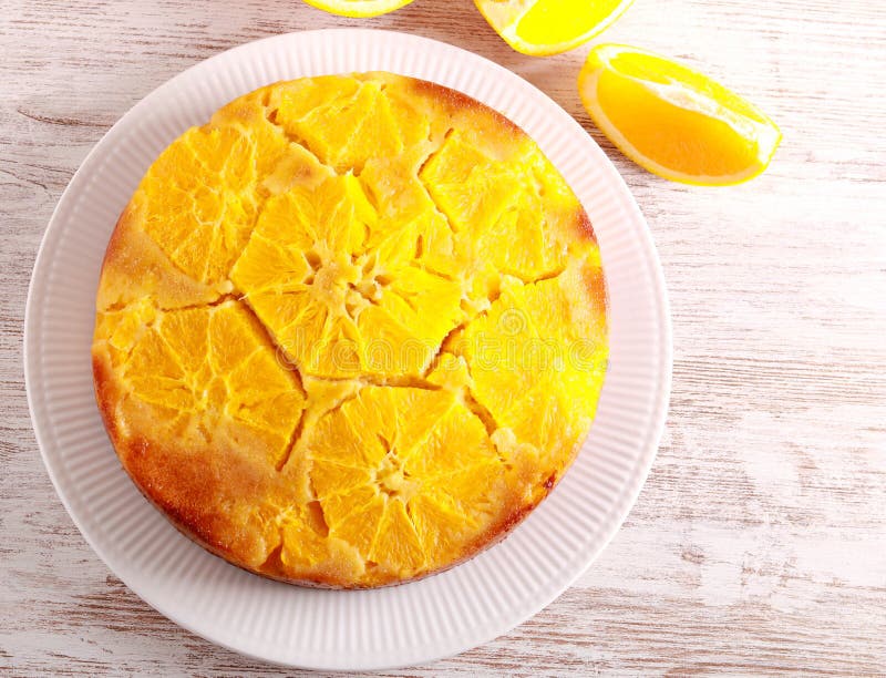 Orange Upside Down Cake, Sliced Stock Photo - Image of brunch ...