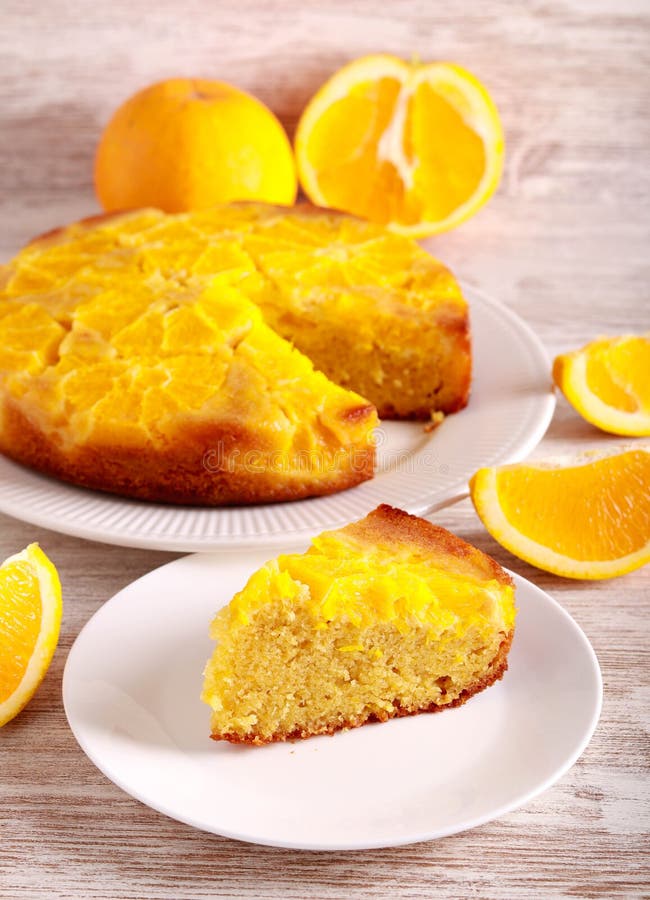 Orange Upside Down Cake, Sliced Stock Photo - Image of cake, sliced ...