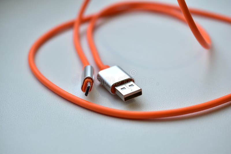 Orange Usb Cable with Silver Contacts on White Background Stock Image ...