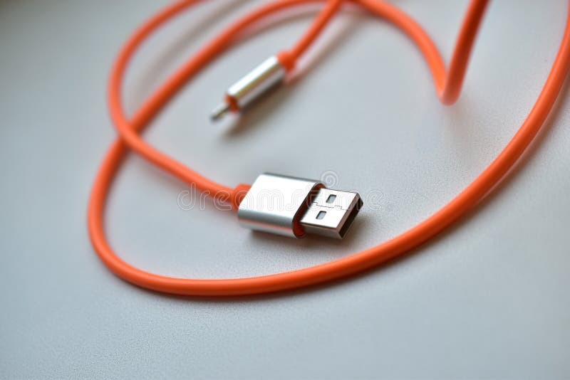 Orange Usb Cable with Silver Contacts on White Background Stock Image ...