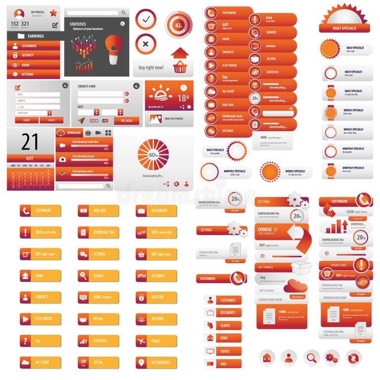 Orange User Interface Set Business Stock Vector - Illustration of ...