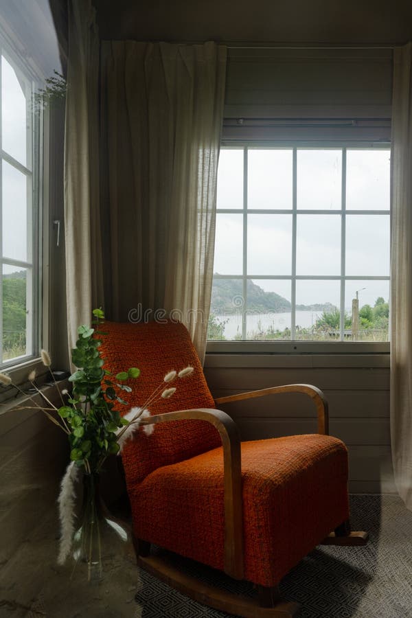 Orange Vintage Chair in a Small Seaside House.. Stock Image - Image of ...