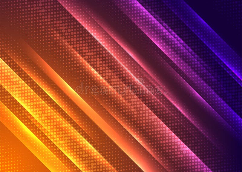 Orange and Violet Glowing Stripes and Halftone Dots Abstract Background ...