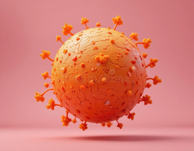 Orange Virus Cell Render with Spikes and Cracked Texture Close-up Stock ...