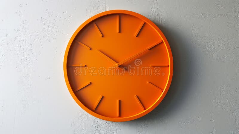 Orange Wall Clock on Gray Textured Wall, Minimalist Design. Stock Photo ...