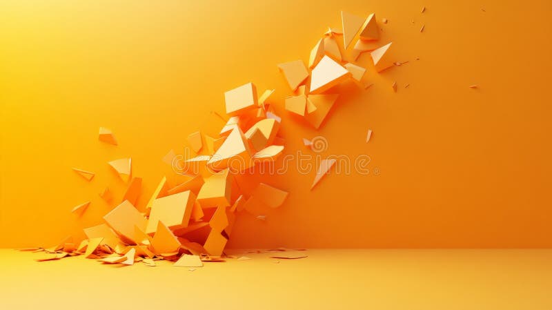 Orange Wall Exploding into Geometric Shapes: Abstract Destruction ...