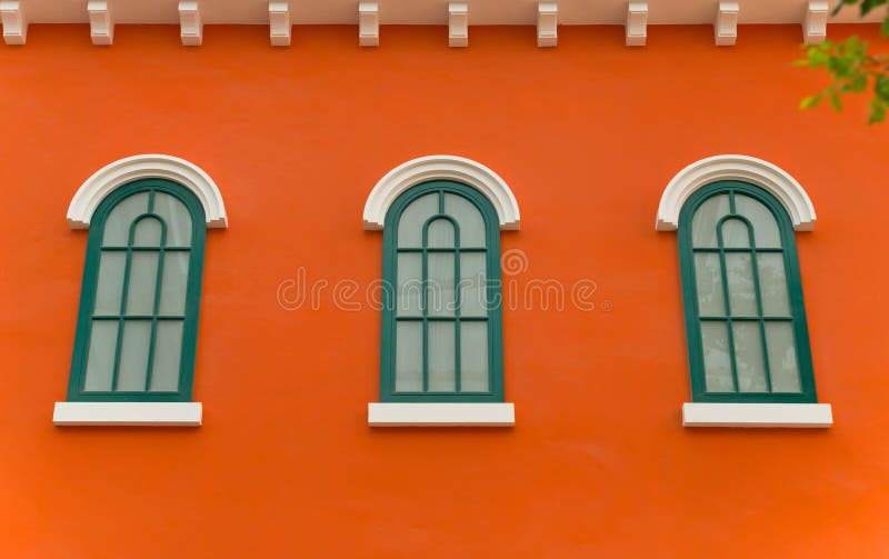 Three Windows with Red Open Shutters Stock Image - Image of exterior ...