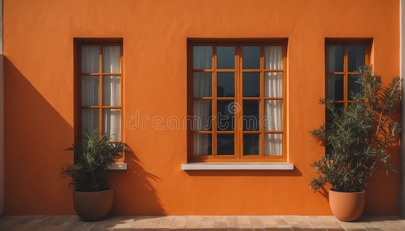 Orange Wall with Window and Dramatic Lighting on House Ai Generated ...