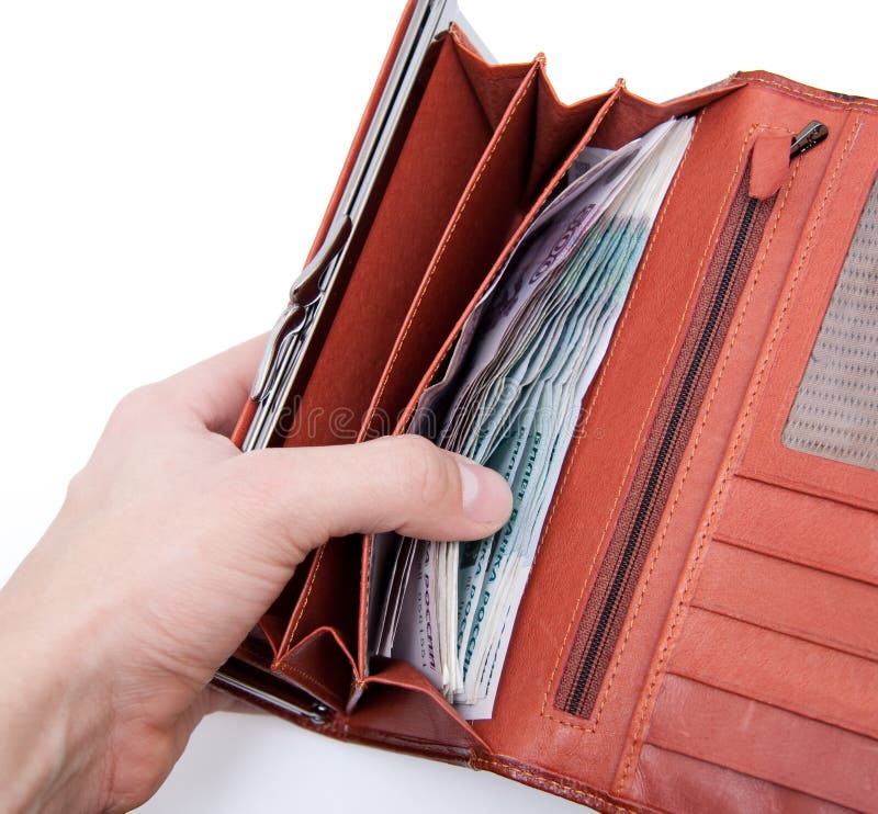 Orange wallet with money stock image. Image of gone, isolated - 11796447