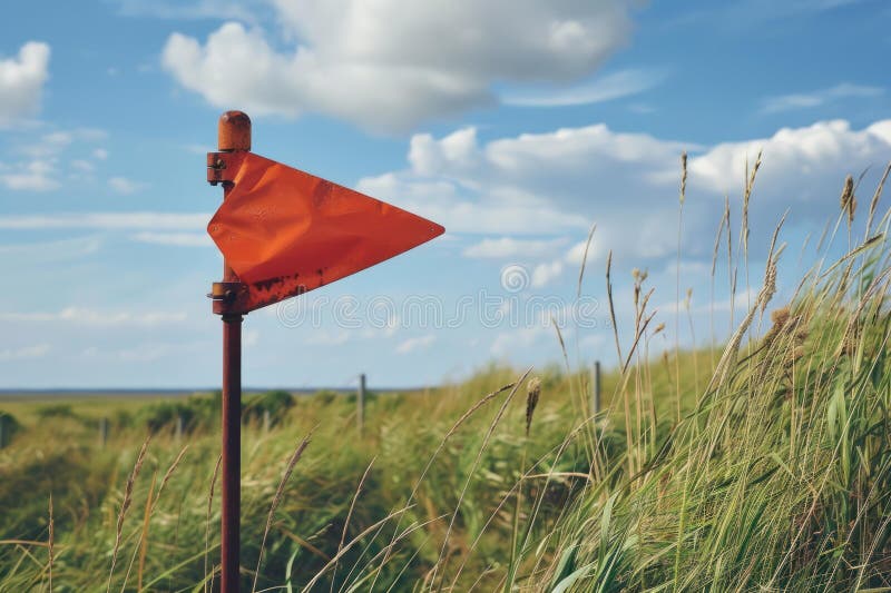Orange Warning Flag Waving on a Windy Day Stock Image - Image of nature ...