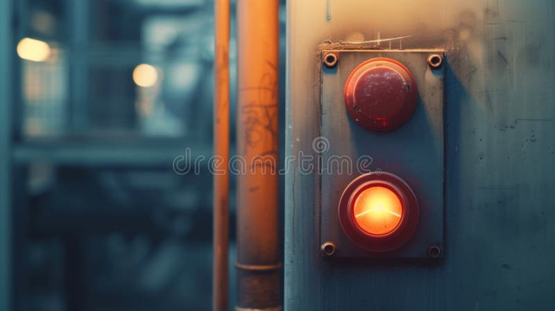 Orange Warning Light Flashing on Control Panel in Industrial Setting ...