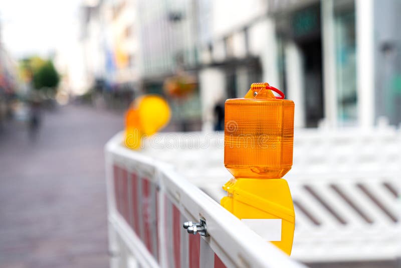 Orange Warning Light Signal on the Barrier in the Pedestrian Area ...