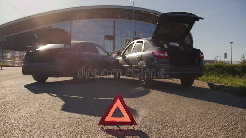 The Orange Warning Triangle Indicates an Accident. Stock Video - Video ...