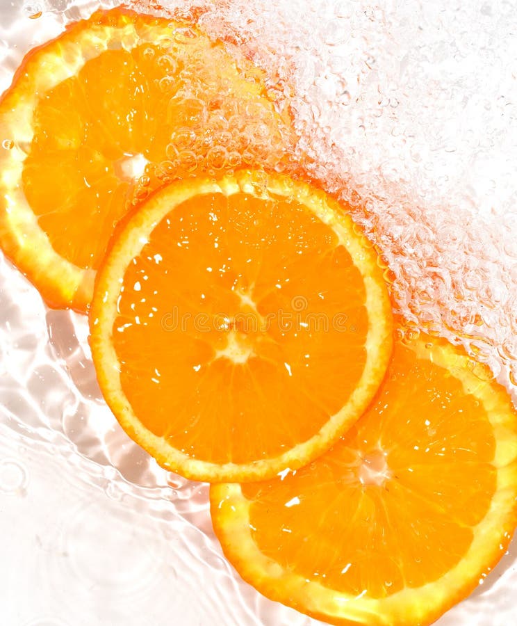 Orange in Water on White Background Stock Photo - Image of citrus ...