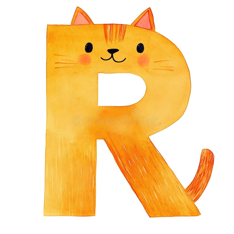 Orange Watercolor Cat Forming Letter R Illustration Stock Illustration ...