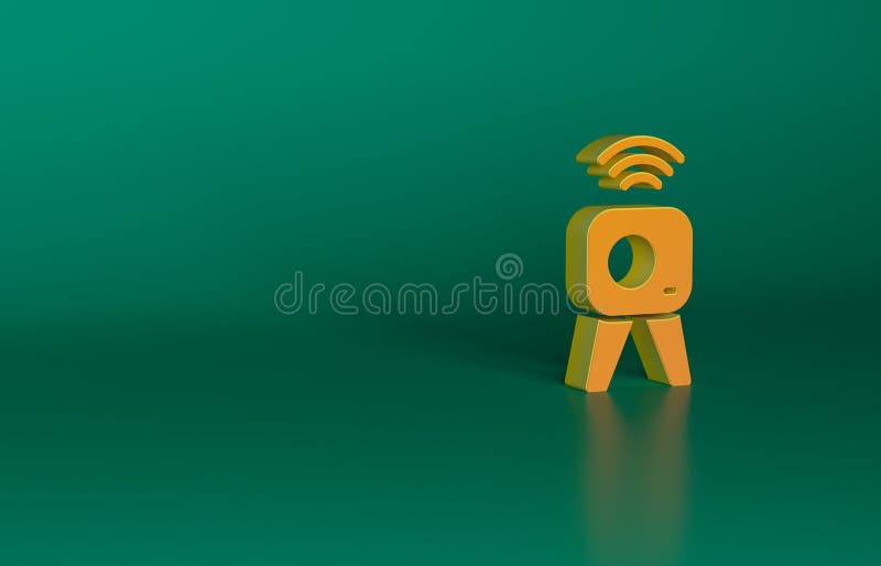 Orange Web Camera Icon Isolated on Green Background. Chat Camera ...