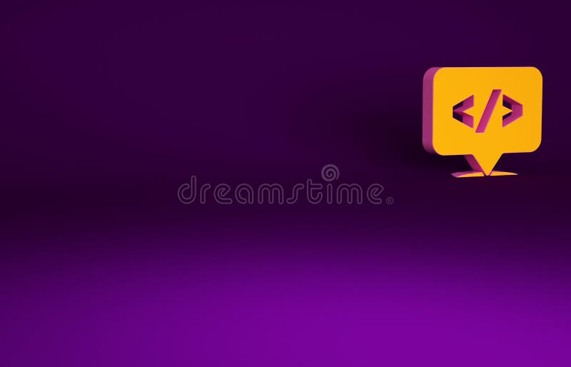 Orange Web Design and Front End Development Icon Isolated on Purple ...