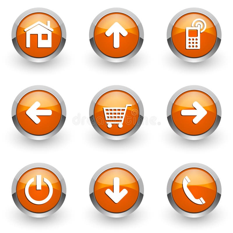 Orange web icons set stock illustration. Illustration of communication ...
