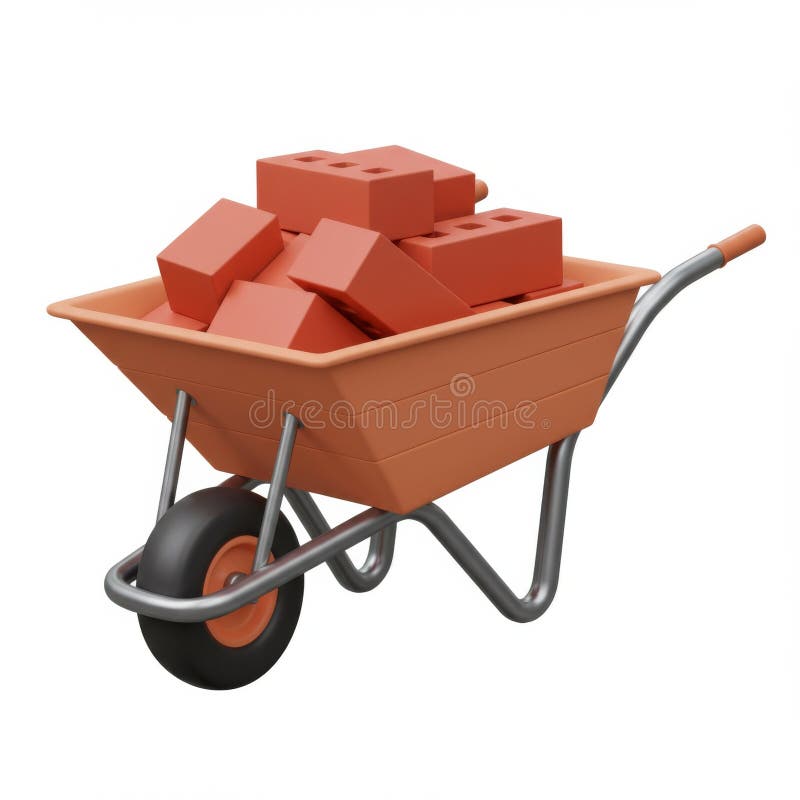 Orange Wheelbarrow Filled with Red Bricks Stock Illustration ...