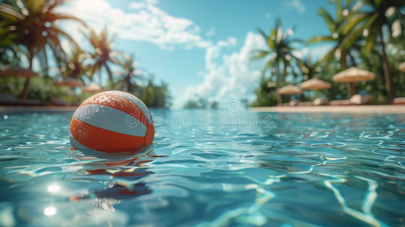 Orange and White Beach Ball Floating in Pool Stock Image - Image of ...