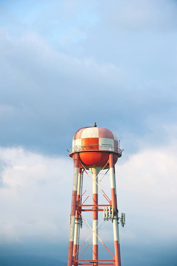 Orange & White Checkered Water Tower Stock Image - Image of tank ...
