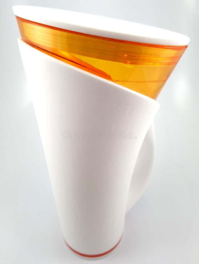 Orange and White Color Long Plastic Drinking Cup with Handle Stock ...