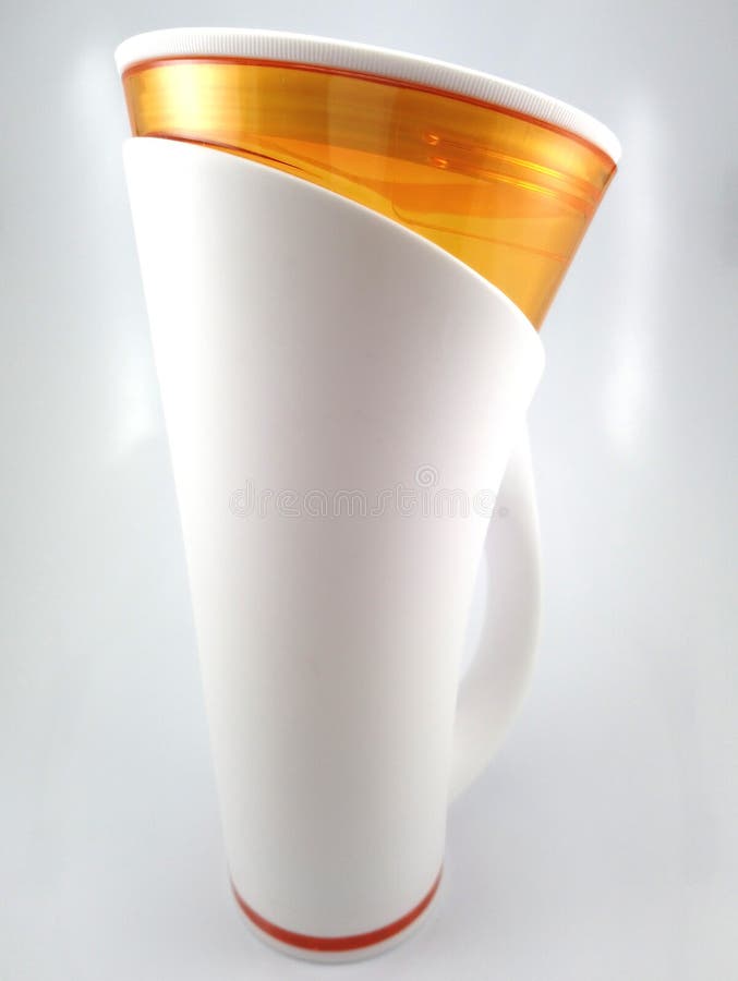 Orange and White Color Long Plastic Drinking Cup with Handle Stock ...