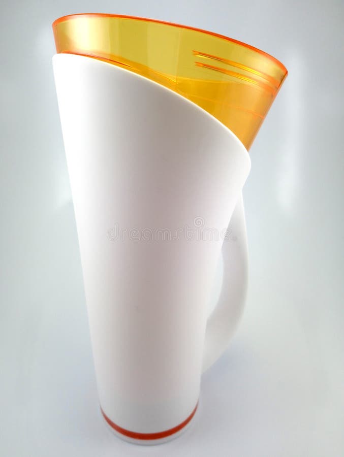 Orange and White Color Long Plastic Drinking Cup with Handle Stock ...