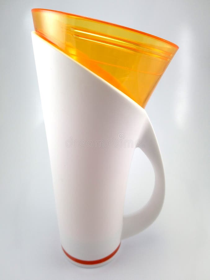 Orange and White Color Long Plastic Drinking Cup with Handle Stock ...