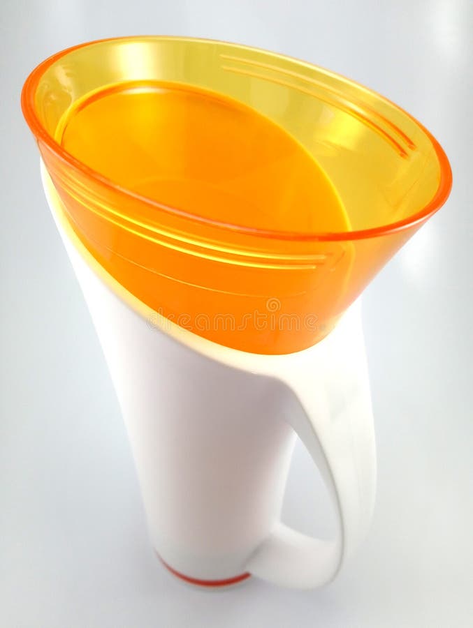Orange and White Color Long Plastic Drinking Cup with Handle Stock ...