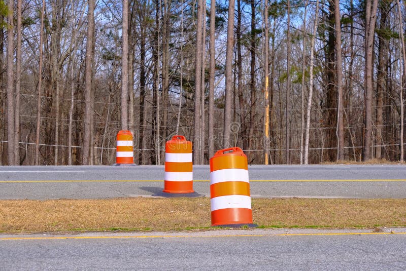 Orange and White Construction Barrels Stock Photo - Image of road ...