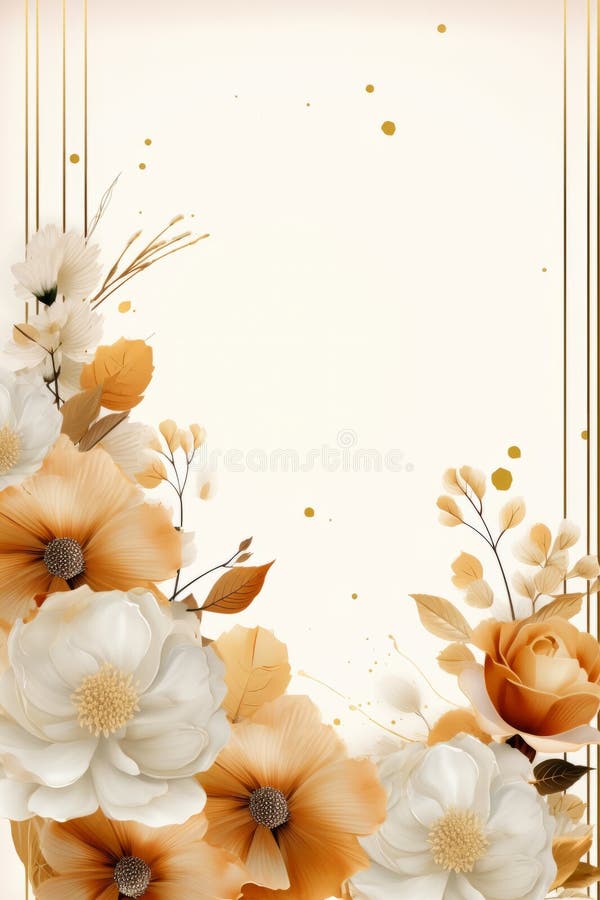 An Orange and Gold Floral Border with a Gold Frame Stock Illustration ...