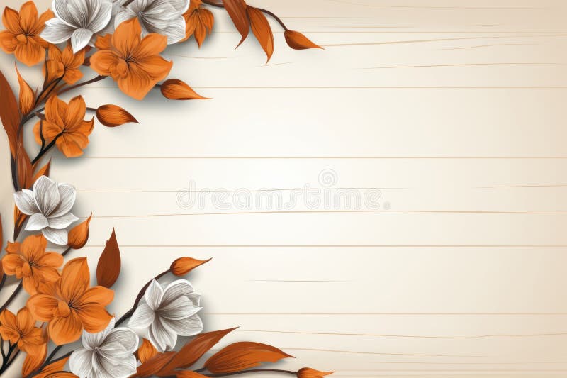 An Orange and White Floral Border on a Wooden Background Stock ...