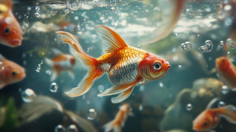 Orange and White Goldfish Swimming Underwater in Aquarium Stock ...