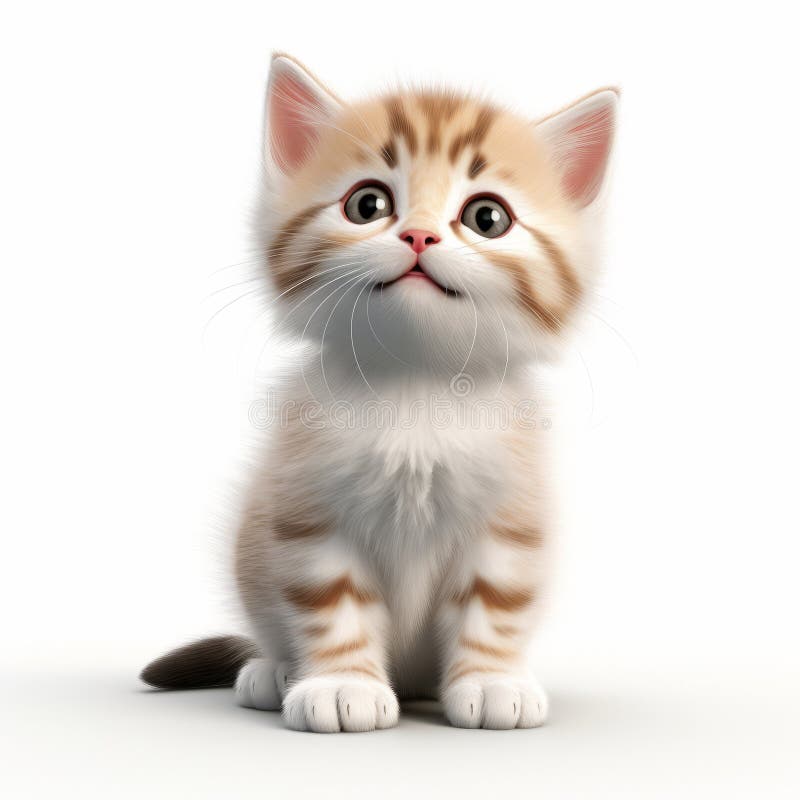 Realistic Rendered Kitten on White Background Stock Illustration ...