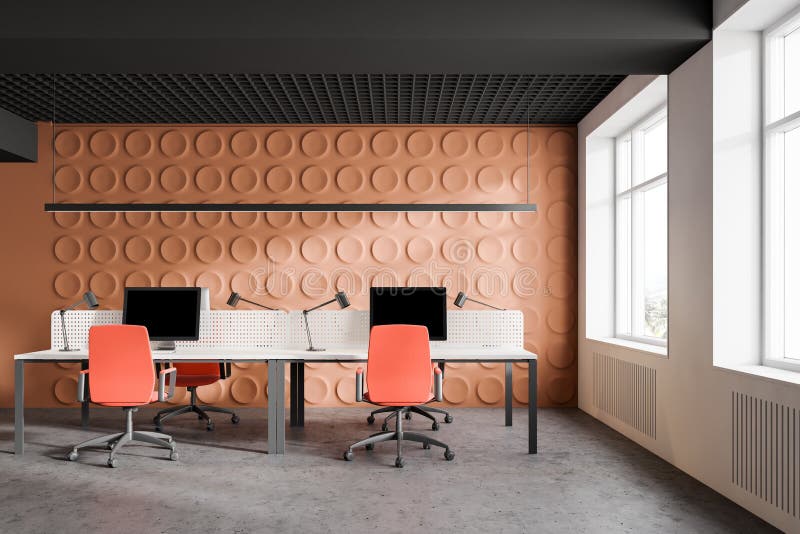 Orange and White Office Workplace Stock Illustration - Illustration of ...