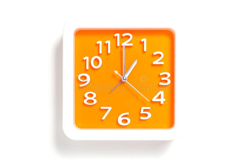 Orange White/Orange Clock Pointing at 1AM or 1PM Stock Image - Image of ...
