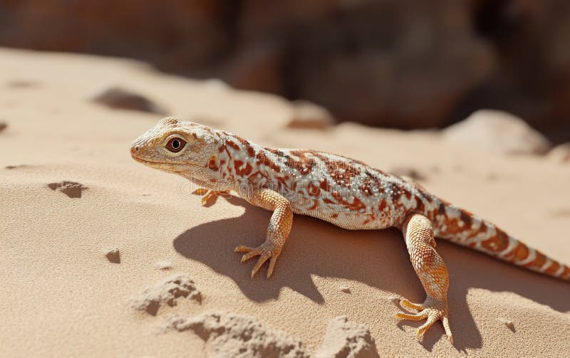 Orange and White Patterned Lizard on Sandy Desert Surface Stock ...