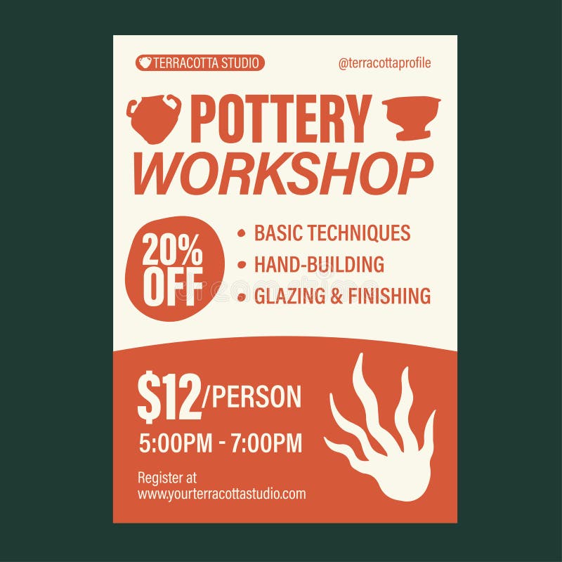 Orange and White Pottery Workshop Promotion Flyer Design Template Stock ...