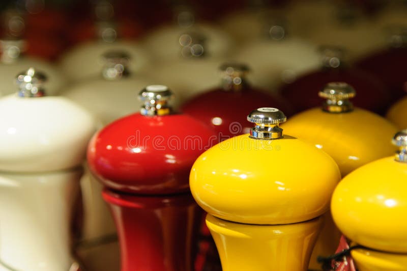 Orange, White and Red Pepper Mills Stock Photo - Image of spicing ...