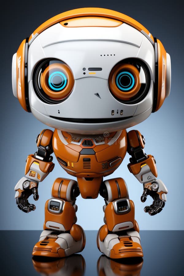 An Orange and White Robot with Headphones on Stock Illustration ...