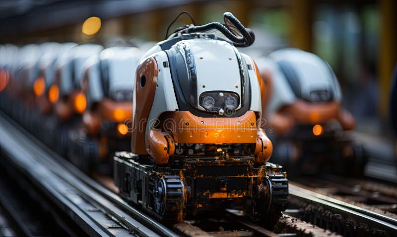 Orange and White Robot on Train Track Stock Image - Image of modern ...