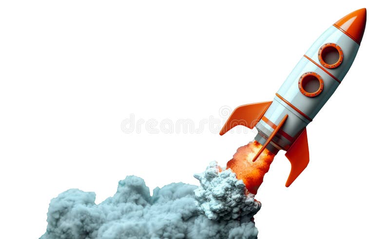 Orange and White Rocket Launching into the Sky Stock Photo - Image of ...